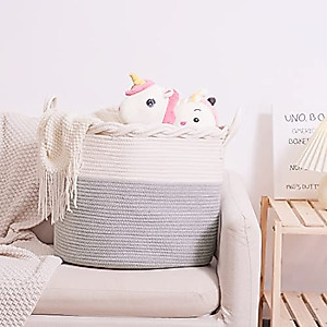 Eternal Beauty Cotton Rope Basket 17”W X14”H Large Woven Storage Basket for Blanket Living Room, Decorative Toy Baby Basket for Kids Nursery, Grey