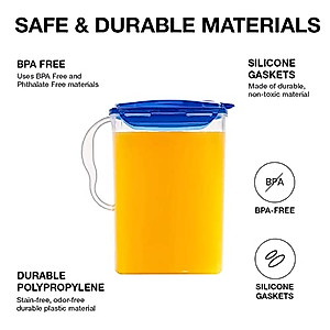 LocknLock Aqua Fridge Door Water Jug with Handle BPA Free Plastic Pitcher with Flip Top Lid Perfect for Making Teas and Juices, 3 Quarts, Blue