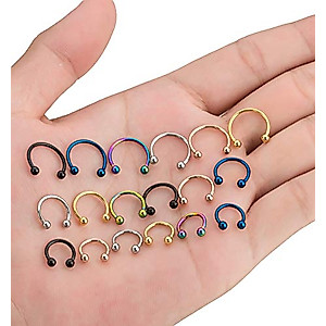 YOVORO 18Pcs 18G Stainless Steel Septum Piercing Nose Rings Hoop Cartilage Tragus Body Piercing Jewelry
