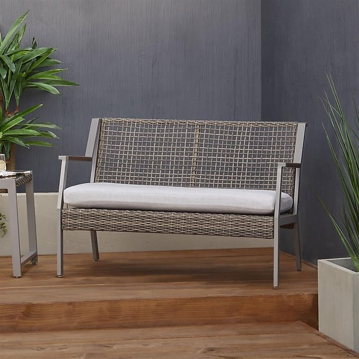 Real Flame Calvin Outdoor Loveseat, Two-Seater Couch, Powdered Aluminum Frame with Resin Wicker Weave