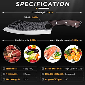 TOMBRO Boning Knife for Meat Cutting 5.5-Inch Curved Boning Knife Hand Forged Butcher Knife,Multipurpose Chopping Knife for Meat and Vegetable Cutting