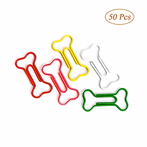 BRRAAVEES Paper Clips Colorful Cute Dog Bone Shape Paper Clips for Bookmark Files Office School Notebook (50 Pcs Dog Bone Shape)