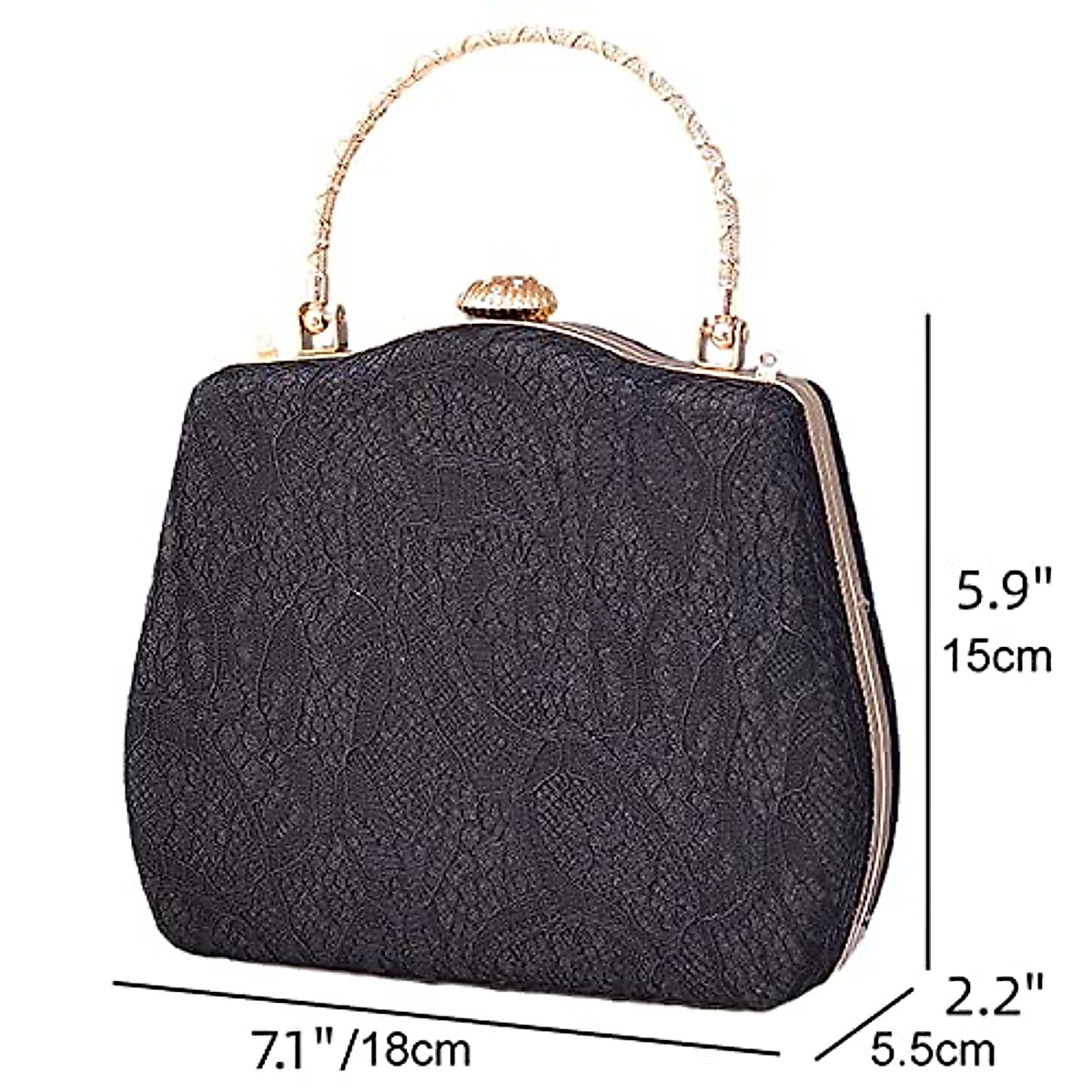 Anopo Evening Clutch Purse Bridal Lady Floral Lace PU Hard Shell Crossbody Bag Top Handle Lock Buckle Handbag Wedding Prom Black