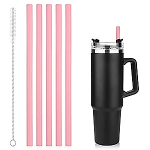 5pcs Replacement Straws for Stanley Adventure Travel Tumbler 40oz, Silicone Straw with Cleaning Brush Reusable Straws for Stanley IceFlow Tumbler Stanley Flip Straw Tumbler (Pink)