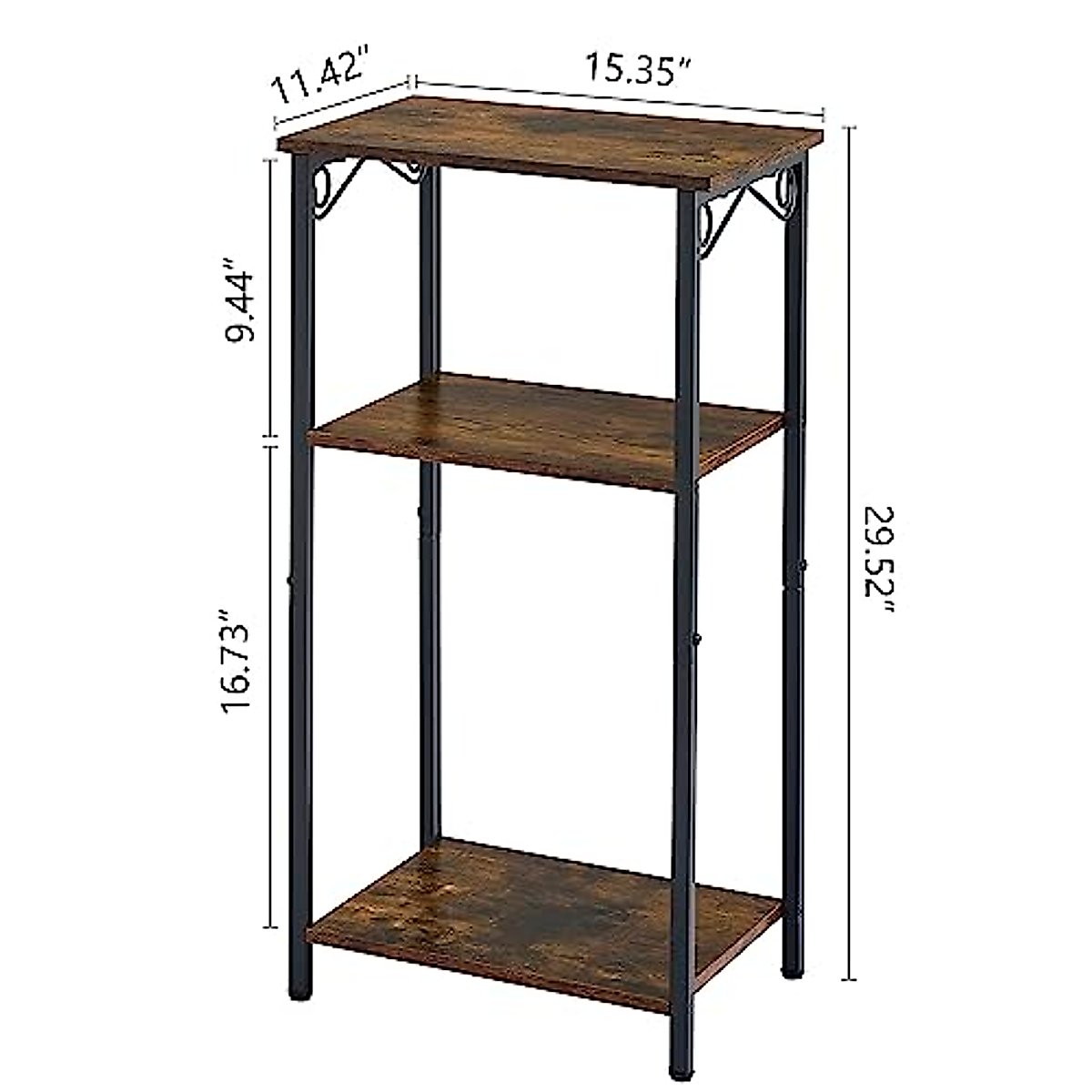 Hoctieon 3 Tier End Table Set of 2, Slim Side Tables, Narrow Side Tables, Nightstands for Small Spaces, Metal Frame, Easy Assembly, Rustic Brown