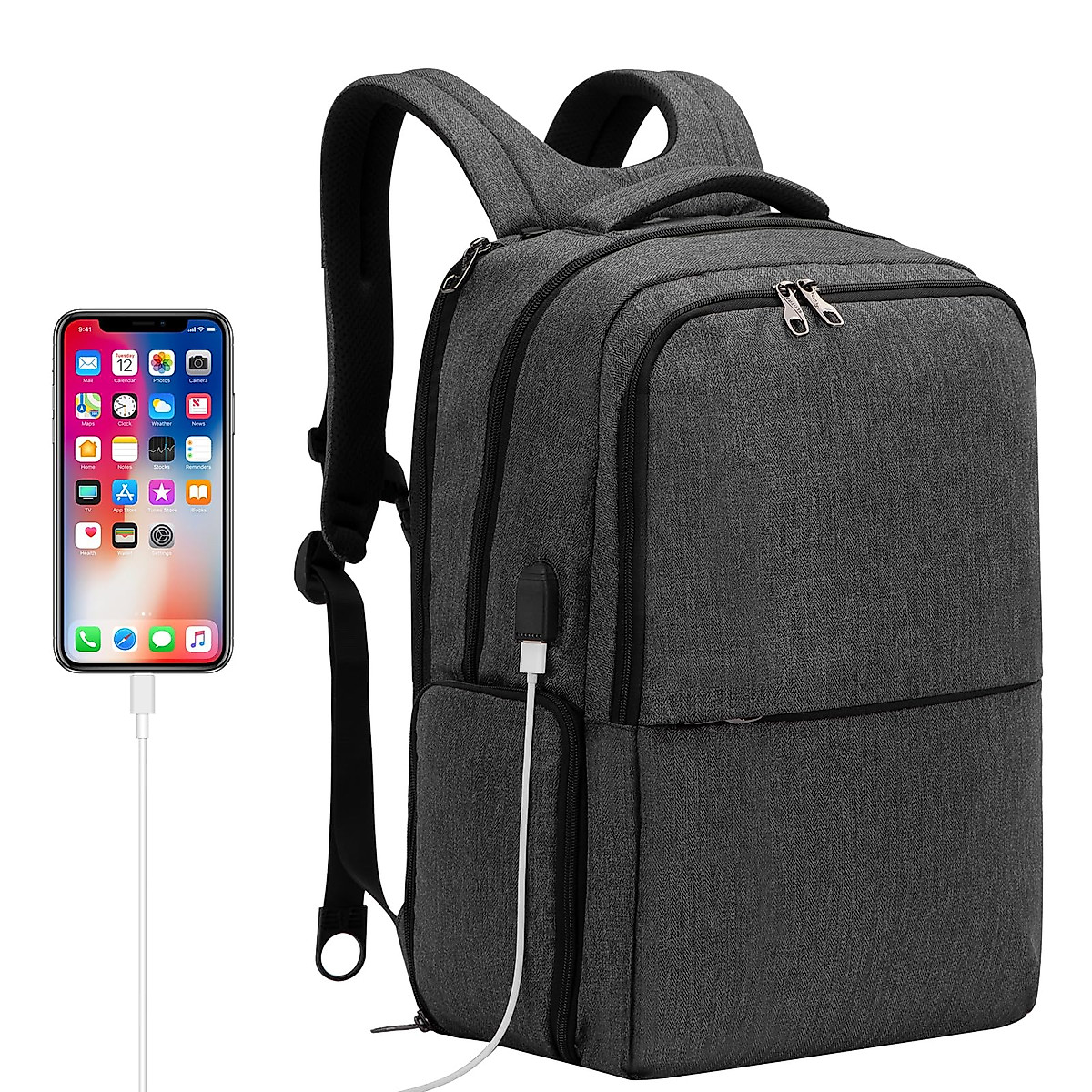 SLOTRA Lunch Backpack,17 Inch Laptop Backpack with Lunch Box USB Port Travel Computer Backpack Large Capacity Busniess Commute Bag