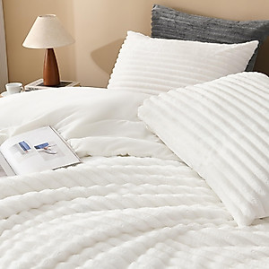 Andency Fluffy King Size Comforter Set, Super Soft White Comforter King Size, Winter Warm Fleece Faux Fur Bedding Set, Luxury Plush Fuzzy Bed Set 3 Pieces (1 Shaggy Comforter, 2 Pillowcases)