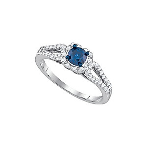 Dazzlingrock Collection 10kt White Gold Women's Round Blue Diamond Solitaire Engagement Ring 3/4 ctw