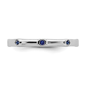 Solid 925 Sterling Silver Stackable Created Sapphire Blue September Gemstone Ring Eternity Band Size 7