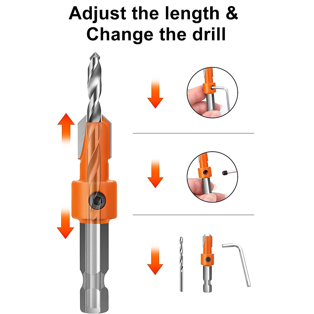 Lytool Countersink Drill Bit Set,5Pcs Counter Sink Drill Bit for Wood,1/4" Hex Shank Tapered Drill Bits for Woodworking and Carpentry,Quick Change and Allen Wrench for Woodworking,Pilot Screw Hole Set
