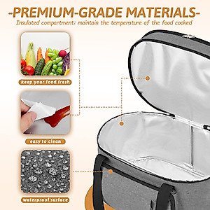 Golkcurx Double Layer Slow Cooker Bag for 6-8 Quart Oval CrockPot and Hamilton Beach Models, with Padded Adjustable Strap, Top Zip Compartment, and Front Pocket for Utensils(Bag Only)