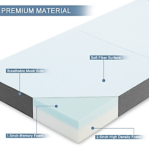 POHARE 4 inch Folding Mattress Twin, Memory Foam Foldable Mattress Topper with Storage Bag, Portable Trifold Mattress with Breathable Washable Cover for Camping, Floor, Guest (75"x38"x4")