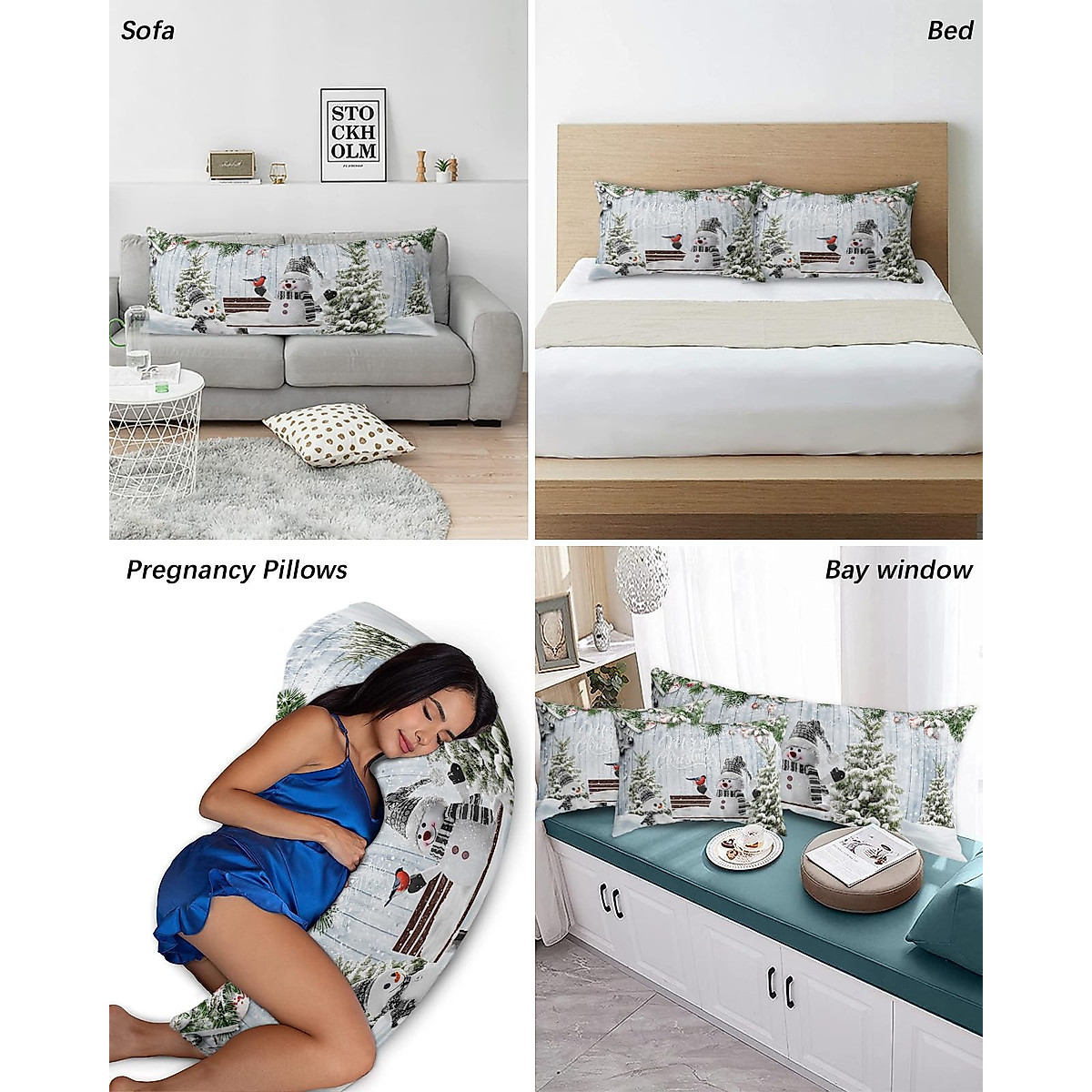 Edwiinsa Merry Christmas Pillow Covers King Standard Set of 2 20x36 Bed Pillow, Plush Soft Comfort for Hair/Skin Cooling Pillowcases with Envelop Closure Throw Covers Snowman Winter Pine Tree Leaves