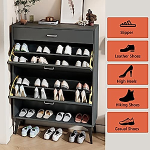 ME2 Shoe Cabinet for Entryway with 1 Slide Drawer & 2 Flip Drawers, Freestanding Shoe Rack Storage Organizer (Grey)