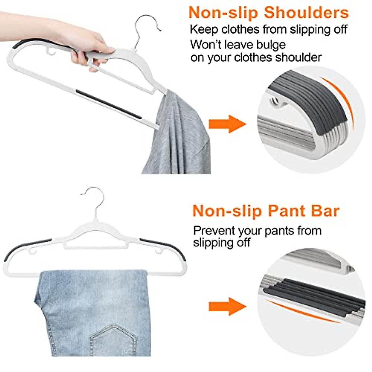 ELONG HOME Plastic Hangers 30 Pack, and 2 Pack 15" Woven Storage Basket, Hand-Knitted Baskets for Organizing