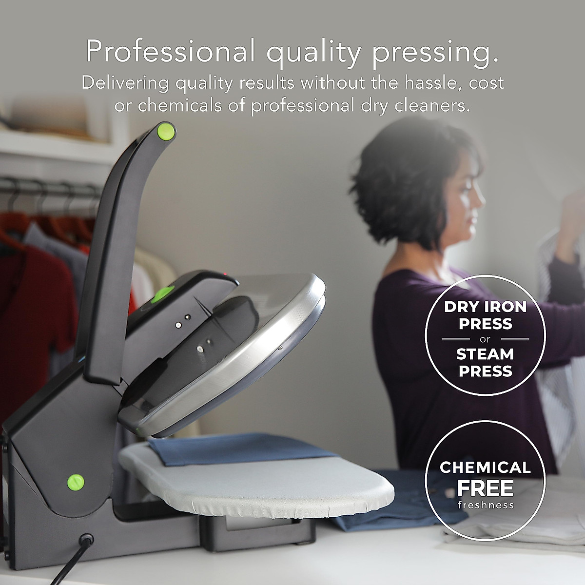 Steamfast SF-680 Digital Steam Press with Multiple Fabric Settings and Steam Burst Function,Stainless/Black, Stand