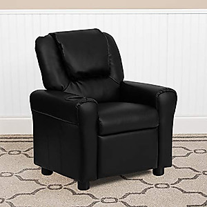 Flash Furniture Vana LeatherSoft Kids Recliner with Cup Holder, Headrest, and Safety Recline, Contemporary Reclining Chair for Kids, Supports up to 90 lbs., Black