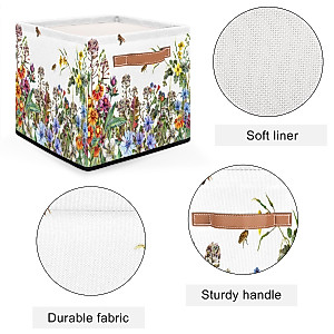 13x13x13 Storage Cube Bins Wildflowers Floral Storage Cubes 13 inch Collapsible Storage Bins Cubby Storage Baskets for Organizing Shelf Cabinet Bookcase Boxes