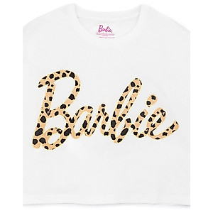 Barbie Pyjamas Womens Animal Print Logo Cropped T-Shirt Bottoms Pjs White