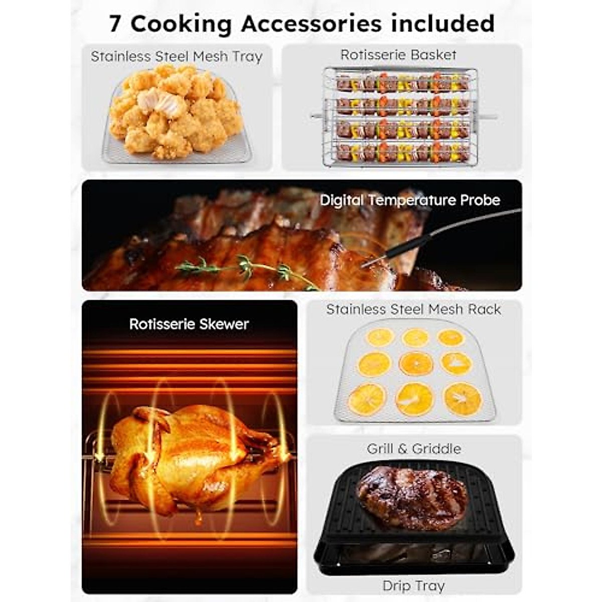 Nuwave Brio Air Fryer Oven, 15.5Qt X-Large Family Size, SS Rotisserie Basket &Skewer-Kit, Reversible Ultra Non-Stick Grill/Griddle Plate, Powerful 1800W, Integrated Smart Thermometer,Black