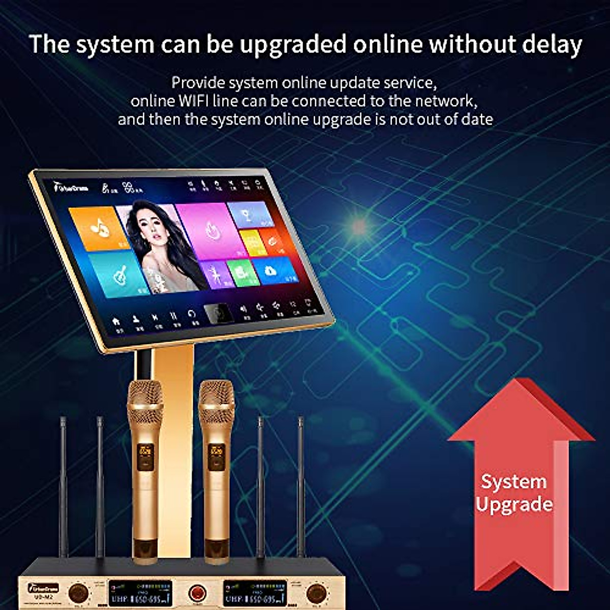 DIANXUN Karaoke Player with Wireless Microphone, 22'' Capacitive Touch Screen Intelligent Voice Keying Machine Real-time Score, Professional Karaoke System fit for KTV Bar Home Party