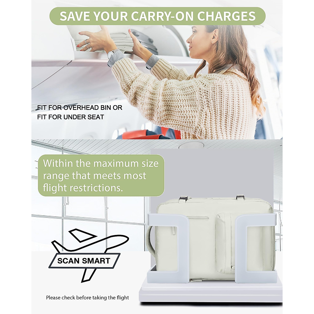 Large Travel Laptop Backpack, Expandable Flight Approved Backpack, Carry on Backpack for Women, Waterproof 17inch Laptop Hiking Backpack with Shoe Compartment, Moon White