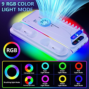 PS5 Pro Stand,PS 5 Cooling Station with Dual PS5 Controller Charger 3 Level Fan ,3 USB Hub Fast Charge drive 9 RGB Light hard ps5 Slim Stand for All Disc & Digital Console Playstation Vita Upgraded