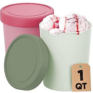 Starpack 'Freeze the Day' Ice Cream Storage Containers for Freezer (2 Pcs) - 1 Quart Ice Cream Containers for Homemade Ice Cream - Reusable Ice Cream Containers with Lids - Leak-Free Lids (Silicone)