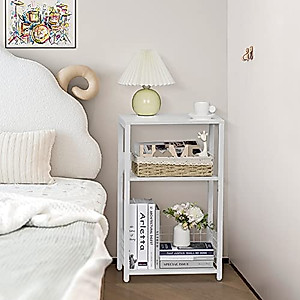 LELELINKY White End Tables Set of 2,Modern 3 Tier Side Table with Storage Shelf,Industrial Tall End Bedside Table, Metal Frame Night Stand for Small Space in Living Room Bedroom