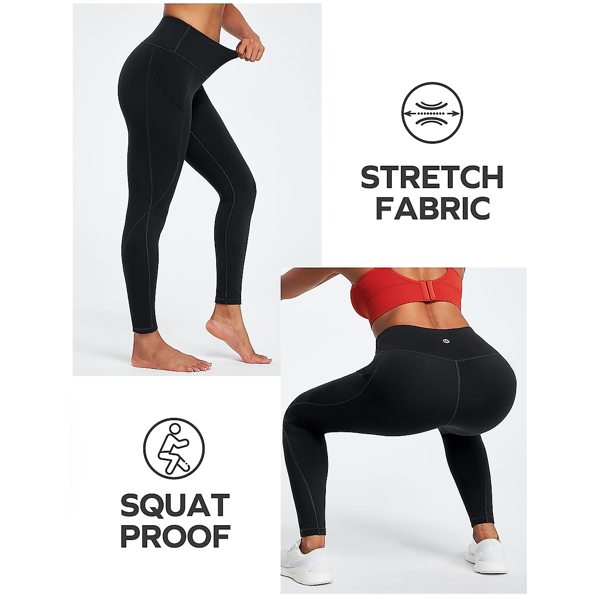 Ewedoos Leggings with Pockets for Women Yoga Pants Women High Waisted Leggings for Women Tummy Control Athletic Leggings Black