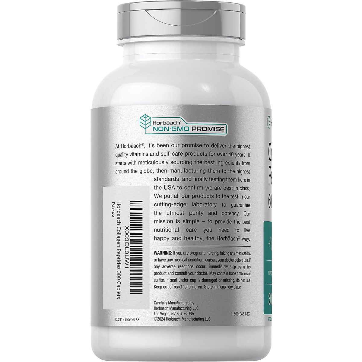 Horbäach Collagen Peptides 6000mg | 300 Caplet Pills | with Vitamin C | Hydrolyzed Collagen Supplement | Non-GMO, Gluten Free