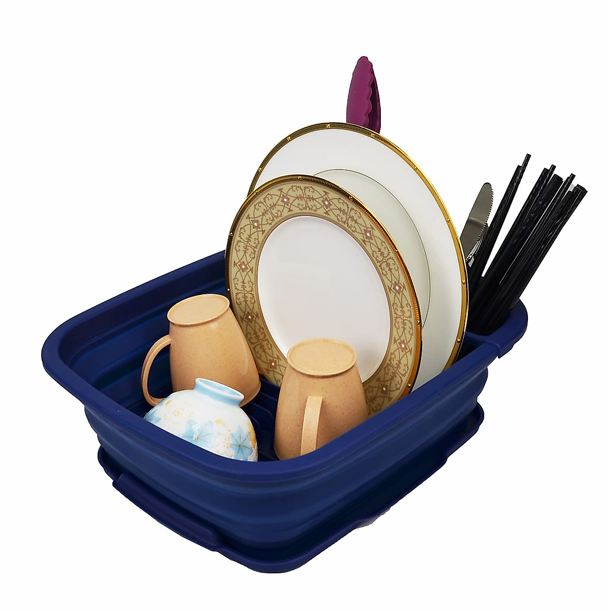 SAMMART 8L (2.11Gallons) Collapsible Dish Drainer with Drainer Board - Foldable Drying Rack Set - Portable Dinnerware Organizer - Space Saving Kitchen Storage Tray (Royal Blue, 1)