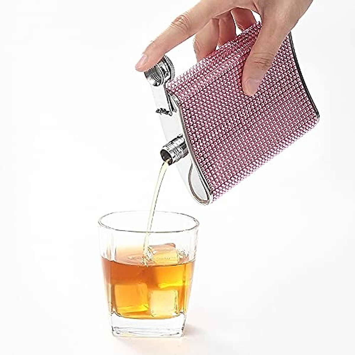 FYL Hip Flask for Liquor, Blue Glitter Flask 8oz with Never-Lose Cap