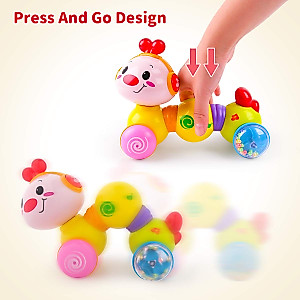 Vanmor Baby Toys 6 to 12 Months, Infant Musical Crawling Toy, Press and Go Interactive Inchworm Toy with Light Up, Caterpillar Tummy Time Educational Toddler Toys 6 7 8 9 12 18 Months Boy Girl Gift