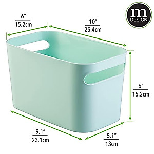 mDesign Plastic Toy Box Storage Organizer Tote Bin with Handles for Child/Kids Bedroom, Toy Room, Playroom - Holds Action Figures, Crayons, Building Blocks, Puzzles, Crafts - 10"L, 4 Pack - Mint Green