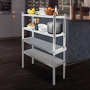 YIYIONCE 2-Layers Stainless Steel Shelving 12x36x23.62 Inch Storage Shelf Heavy Duty Storage Shelving Unit with 176 LBS Load Floor Standing Open Shelving for Kitchen Bar 2"Height Adjustable | US STOCK
