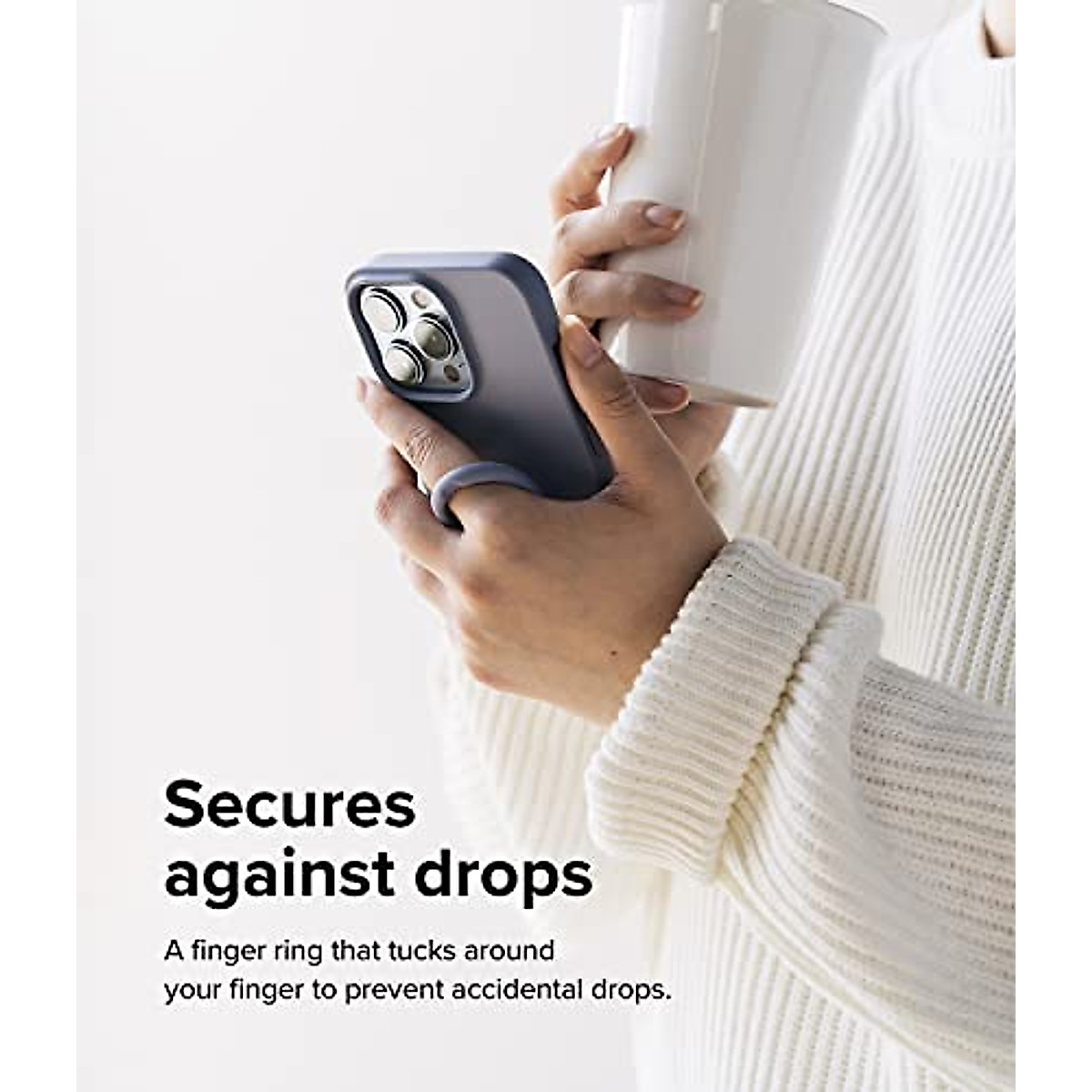 Ringke Finger Ring Strap Silicone Smartphone Grip Lanyard Holder [2 Pack] with Anti-Slip Mount Function Compatible with Phone Cases, Keys, Cameras, and More - Black & Lavender Gray