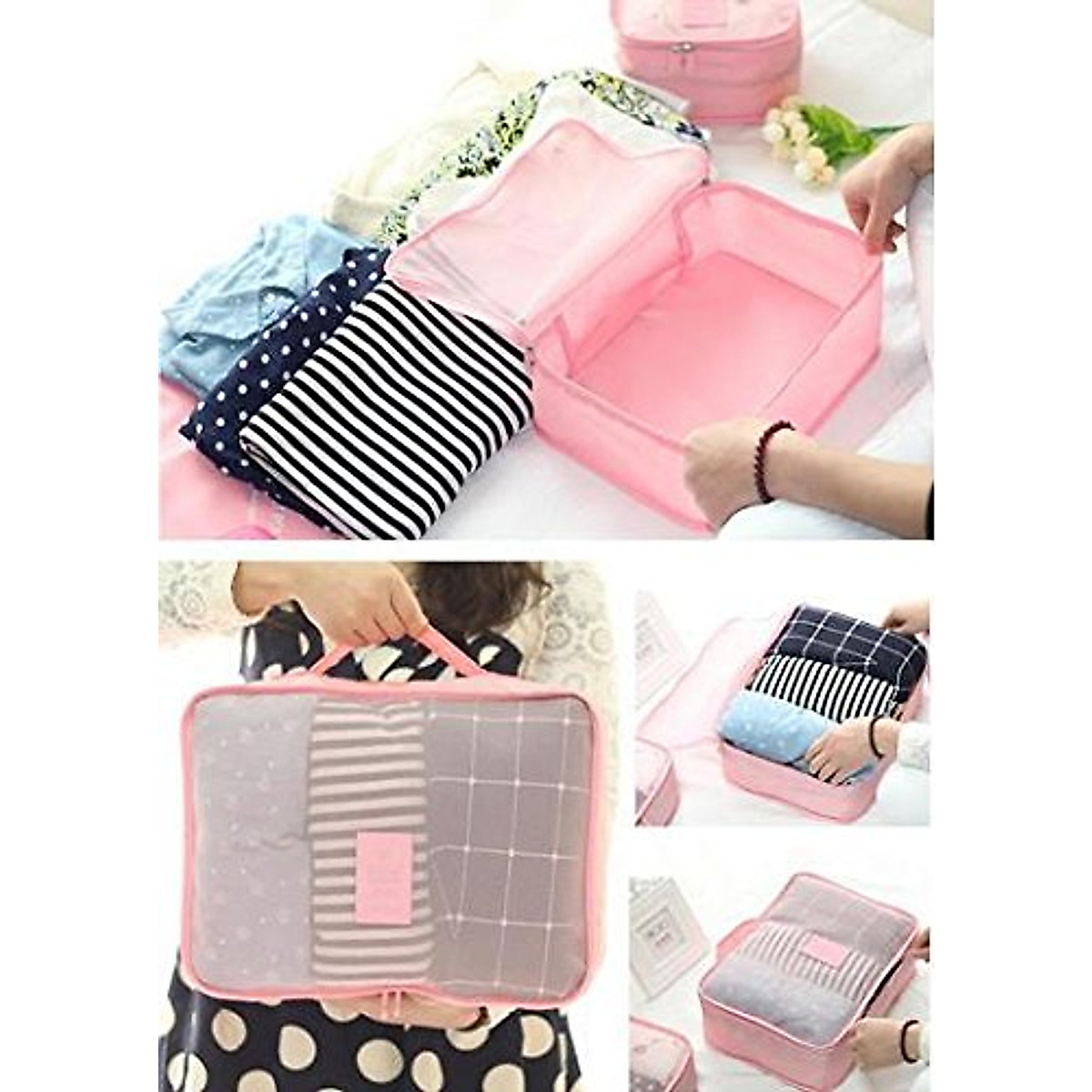 King&Pig 6pcs Travel Organizer Pouches Waterproof Luggage Clothing Finishing Bag (navy blue)