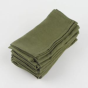 INFEI Solid Color Cotton Linen Blended Thin Dinner Napkins - Pack of 12 (40 x 40 cm) - for Events & Home Use (Army Green)