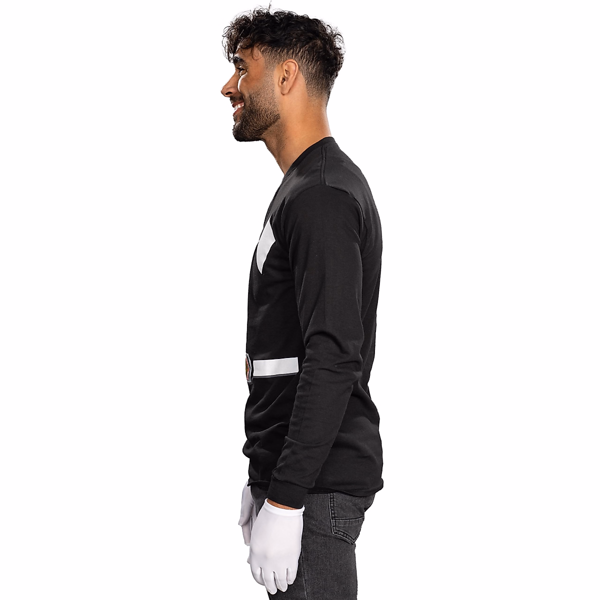 Power Rangers The Long Sleeve Ranger Costume Black T-Shirt (Adult XX-Large)