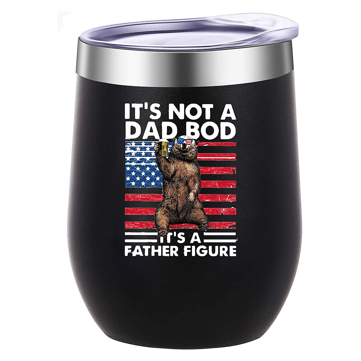KAIRA It's Not A Dad BOD It's A Father Figure 12 OZ Insulated Wine Tumbler With Lid - Funny Dad Gifts from Daughter, Wife, Son -Stainless Steel Coffee Dad Mugs Cups