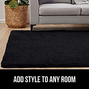 Gorilla Grip Soft Faux Fur Area Rug, Washable, Shed and Fade Resistant, Grip Dots Underside, Fluffy Shag Indoor Bedroom Rugs, Easy Clean, for Living Room Floor, Nursery Carpets, 6x9 FT, Jet Black