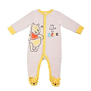 Disney Winnie the Pooh Boys’ Long Sleeve Romper and Hat Set for Newborn – Yellow/Beige or Orange