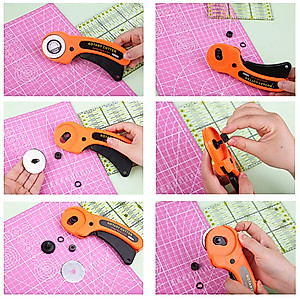 45 mm Rotary Cutter Set-Fabric Cutter with Storage Bag, A4 Self Healing Cutting Mat, Acrylic Ruler, 5 Pcs Replacement Blades and Craft Knife Ideal for Quilting, Crafting, Patchworking
