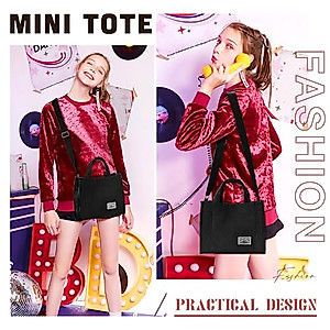 Corduroy Tote Bag for Women Small Satchel Bag Mini Tote Bag Aesthetic Crossbody Bag Handbag - School Work Travel Shopping(Black)