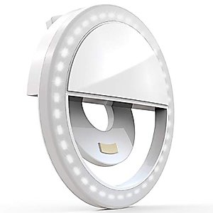 Auxiwa Clip on Selfie Ring Light [Rechargeable Battery] with 36 LED for Smart Phone Camera Round Shape, White