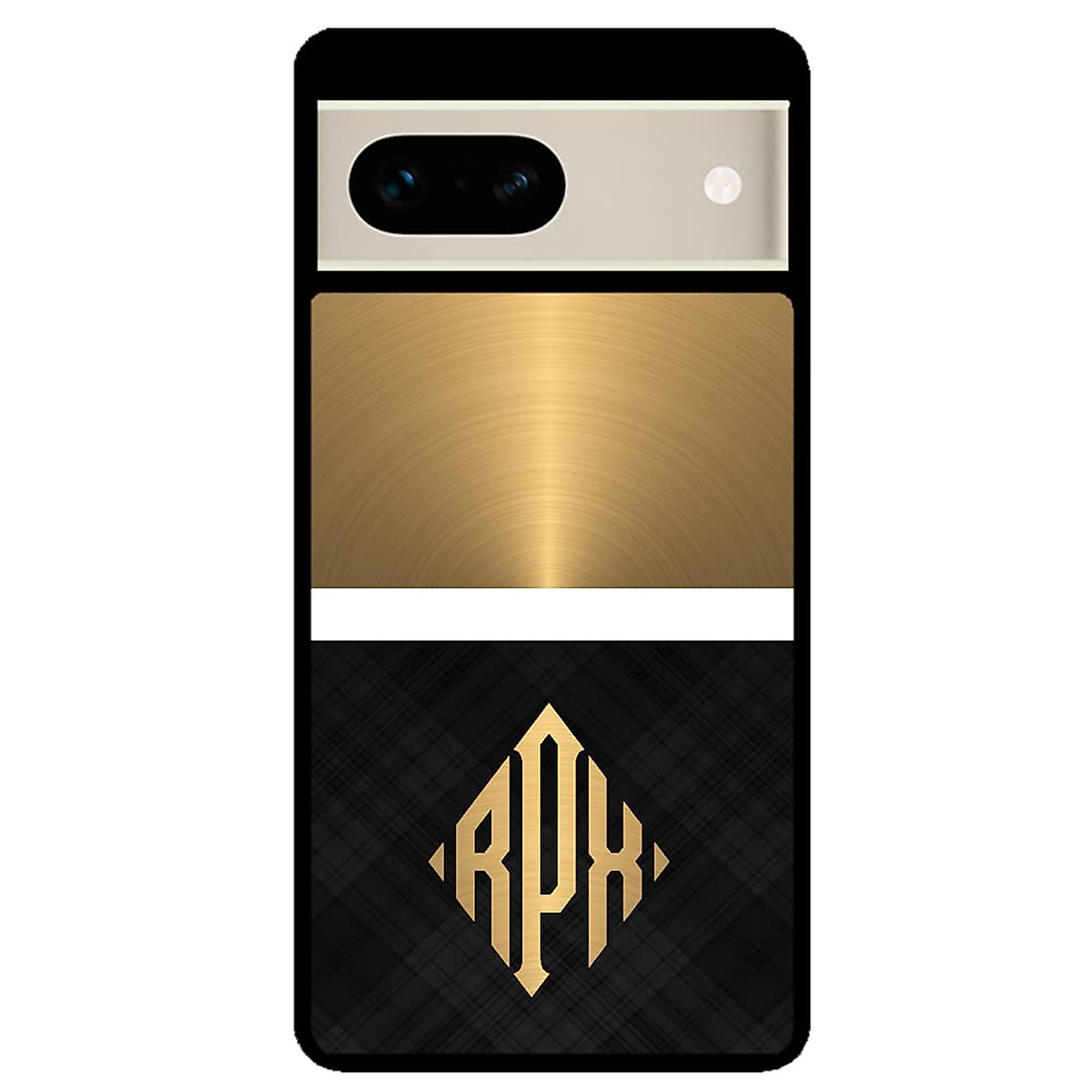 Black and Gold Personalized Diamond Monogram Black Rubber Phone Case Compatible With Google Pixel 8 Pro, 8a, 8, 7a, 7, Pixel 7 Pro, 6a, Pixel 6 Pro, 6, 5, 4a 5G, 4a 4G, 4, 4 XL, 3a, 3a XL, 3, 3 XL
