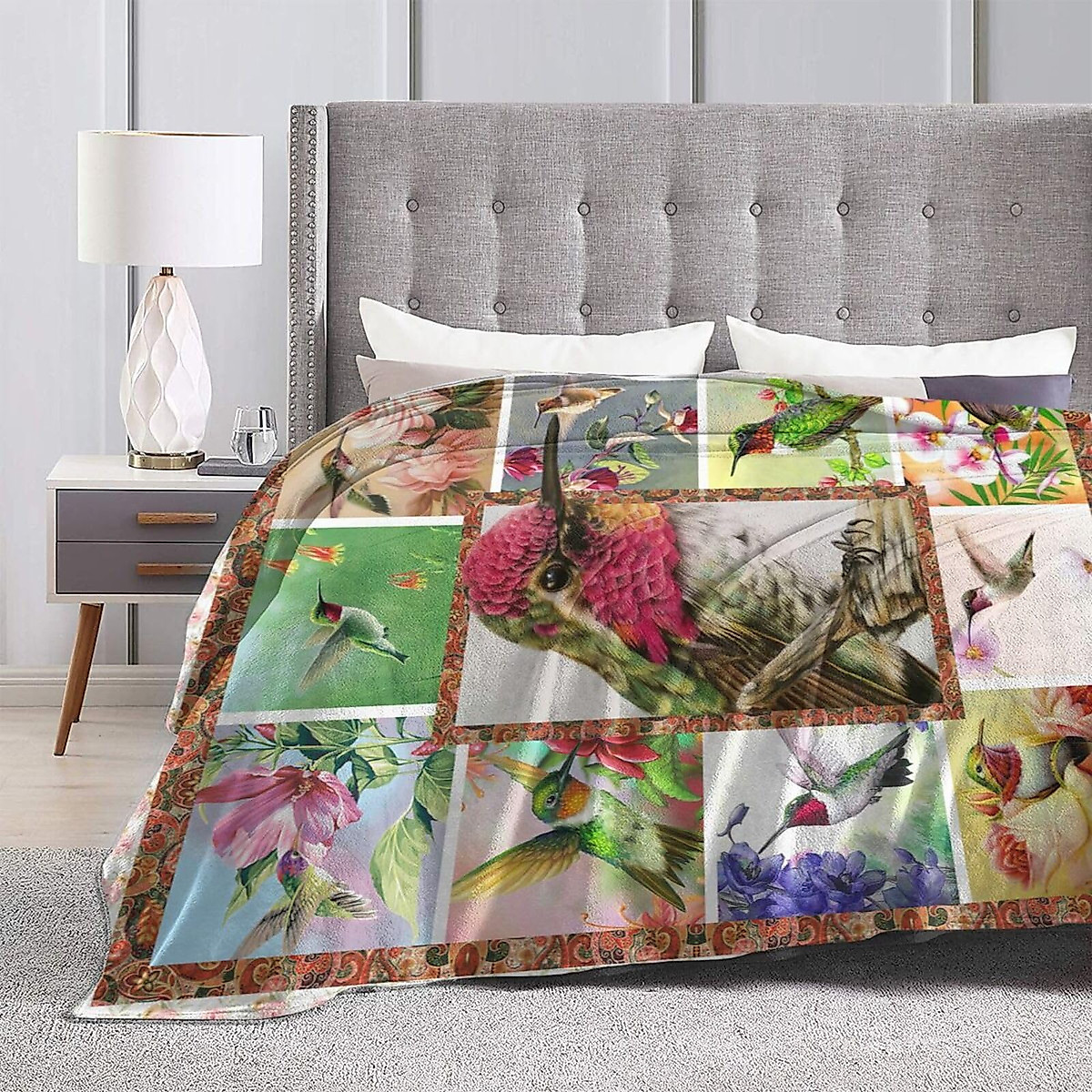 Hummingbird Blanket Soft Cozy Cute Spring Birds Fleece Plush Decor Throw Blanket All Season Ultra Warm Lightweight Fuzzy Hummingbird Blanket Gifts for Girls Women Boys Men Kids Bed 40"X50"