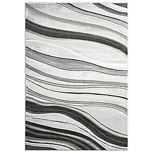 Abani Grey & White Rugs Modern Linear Design Bedroom Rug, Contemporary Line Art 5'3" X 7'6" (5x8) Non-Shed Area Rug