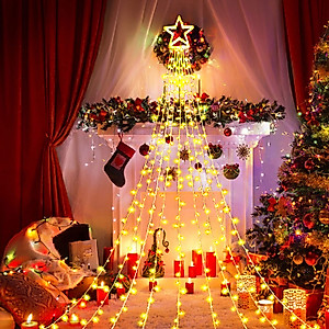 HENHUI ChristmasDecorations Outdoor Star Lights,16.4Ft Christmas Tree Toppers String Lights 320 LED 8 Memory Modes Timer with 14" Lighted Star for Valentine Christmas Holiday Birthday Festival